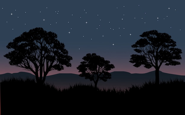 Serene Nightscape with Silhouetted Trees and Starry Sky | Jiffy Designs