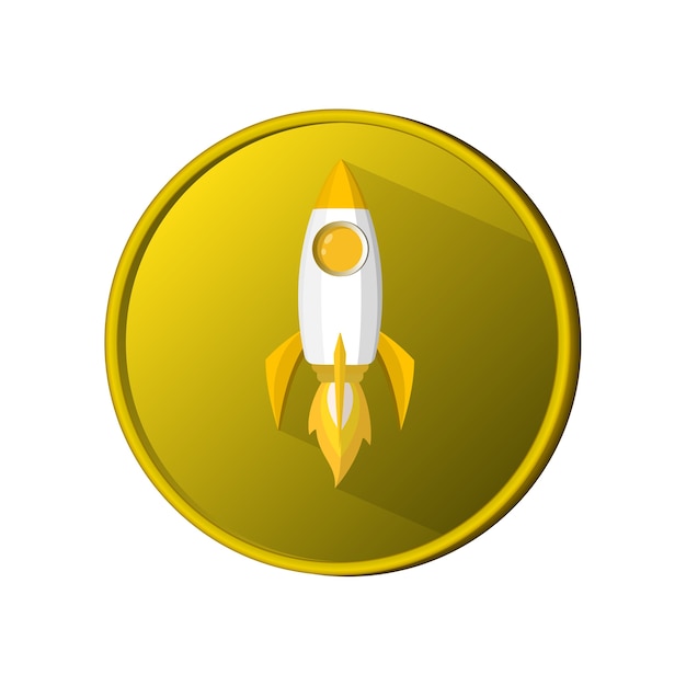 Gleaming Yellow Rocket Emblem with Fiery Blast-off | Jiffy Designs
