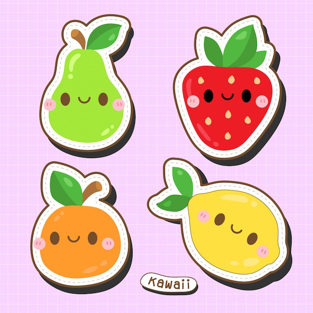Adorable Kawaii Fruit Stickers with Cheerful Expressions | Jiffy Designs