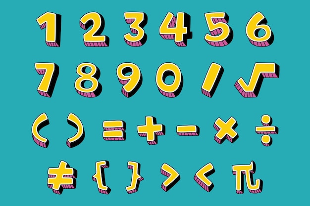 Vibrant Retro-Inspired Numeric and Symbolic Characters | Jiffy Designs