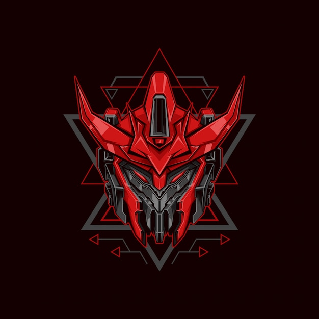 Striking Crimson Mech Emblem with Geometric Patterns | Jiffy Designs