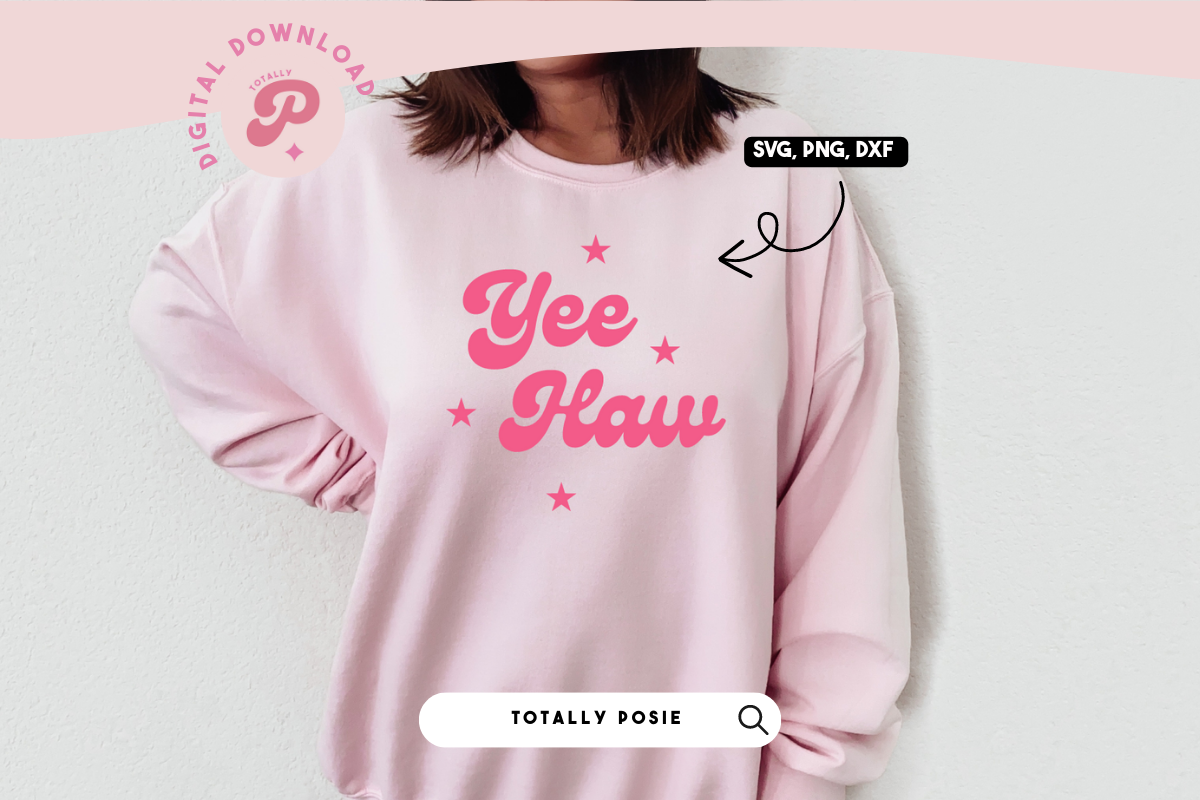 'Yee Haw' Playful Pink Typography with Starry Accents | Jiffy Designs