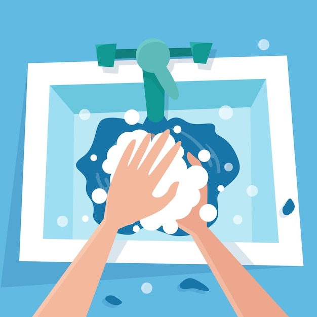 Hands Washing with Soap and Water in Framed Illustration | Jiffy Designs