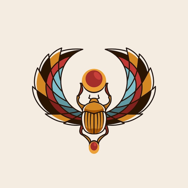 Vibrant Scarab Emblem with Radiant Sun and Geometric Wings | Jiffy Designs