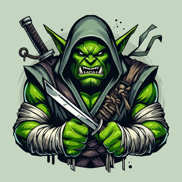 Menacing Orc Warrior Wielding Deadly Blades in Grim Attire | Jiffy Designs