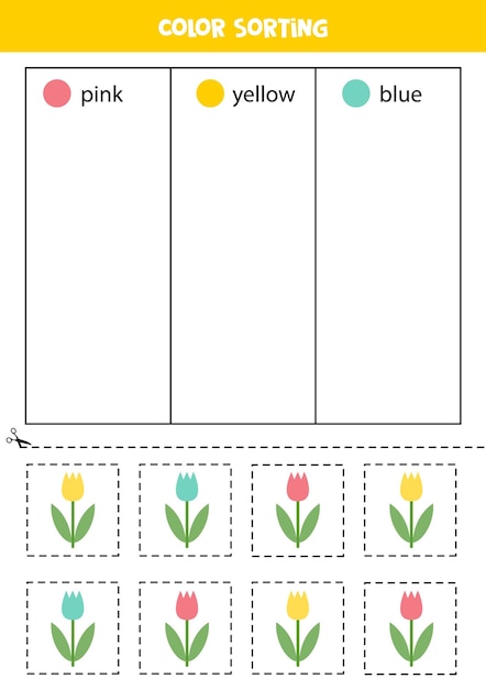 Color Sorting Educational Worksheet with Flowers and Color Labels ...
