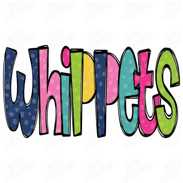 'Whippets' Vibrant Multi-Colored Lettering with Playful Bubble-Like ...