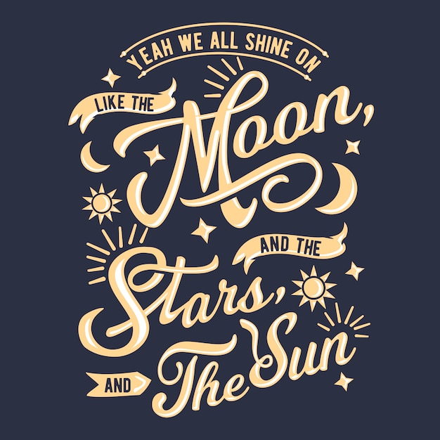 Celestial Typography Design with Moon, Stars, and Sun Illustration ...