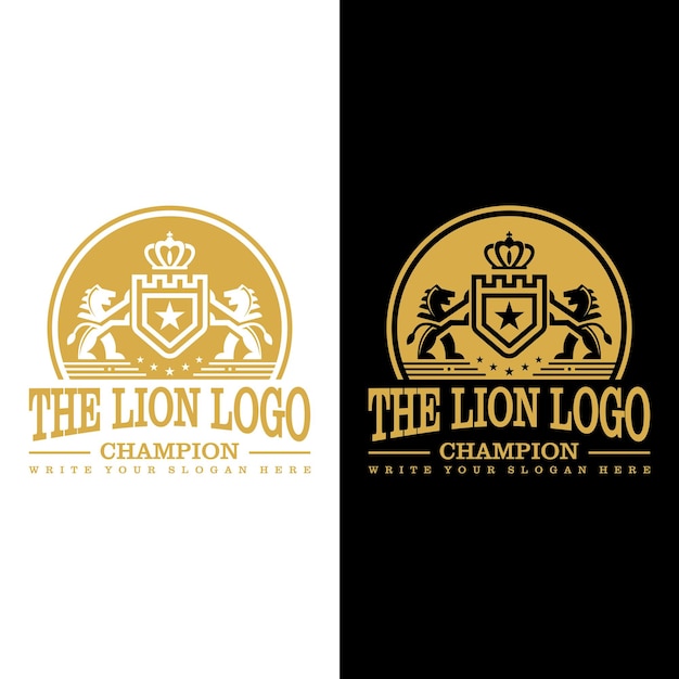 Majestic Lion Champion Logo with Ornate Shield and Laurels | Jiffy Designs