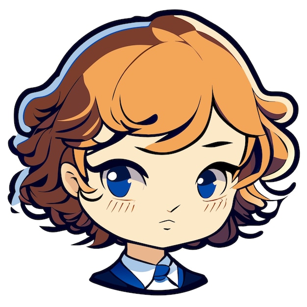 Charming Anime-Inspired Chibi Portrait with Curly Hair | Jiffy Designs