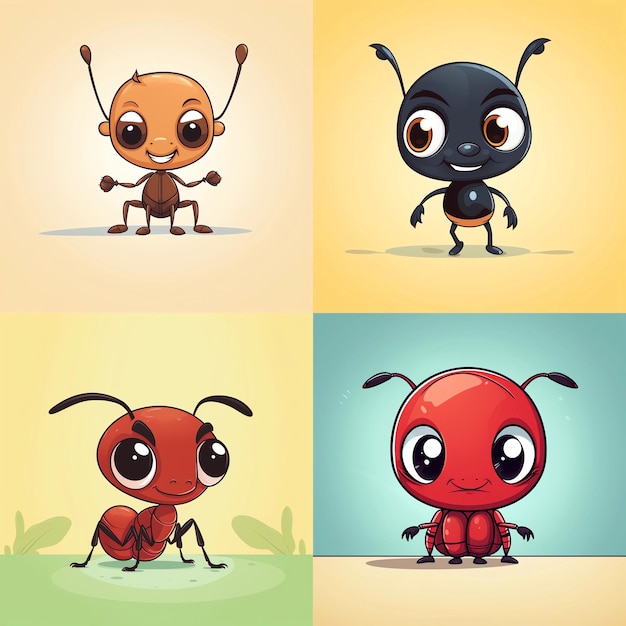 Charming Cartoon Ant Characters in Vibrant Colors and Expressions ...