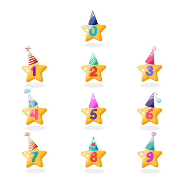 Whimsical Numbered Stars with Party Hats and Decorations | Jiffy Designs