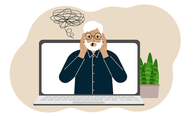 Confused Older Man Appears on Laptop Screen | Jiffy Designs