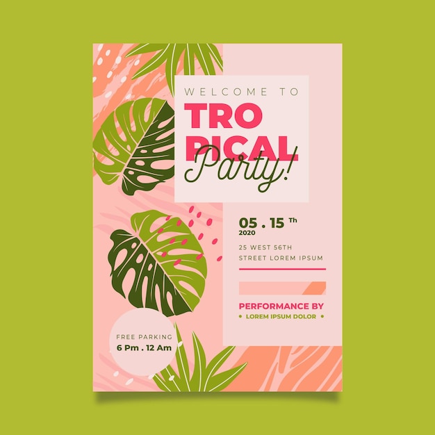 Vibrant Tropical Party Invitation with Lush Foliage | Jiffy Designs