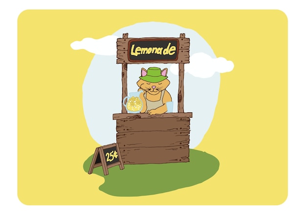 Charming Lemonade Stand with Friendly Cartoon Cat | Jiffy Designs