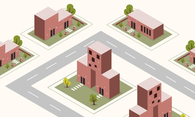 Vibrant Isometric Neighborhood with Modern Brick Homes and Roads ...