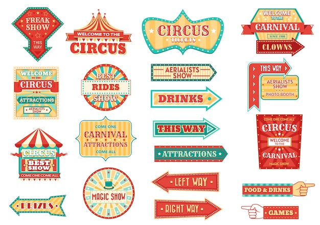 Vibrant Circus-Themed Collection of Vintage-Inspired Signage and ...
