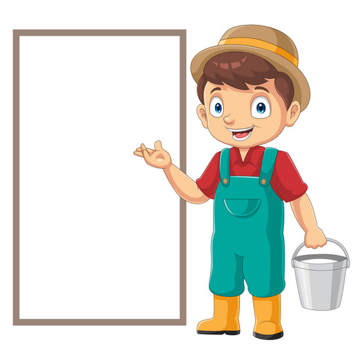 Cartoon Little Farmer With Milk Bucket | Jiffy Designs