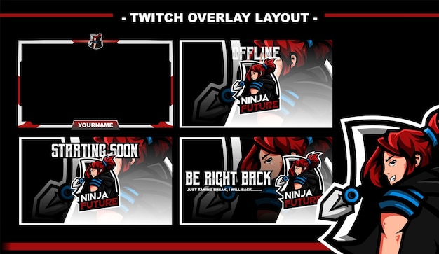 Vibrant Twitch Overlay Layout with Ninja-Inspired Graphics | Jiffy Designs