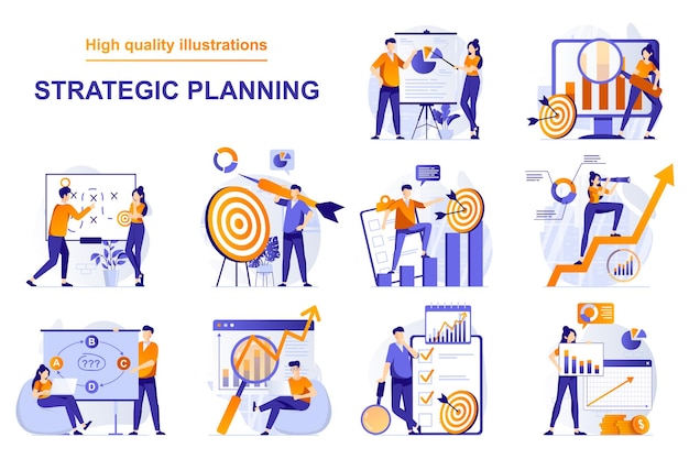Diverse Illustrations Depicting Strategic Planning and Data Analysis ...