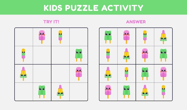 Vibrant Popsicle Puzzle: Matching Kawaii Treats for Kids | Jiffy Designs