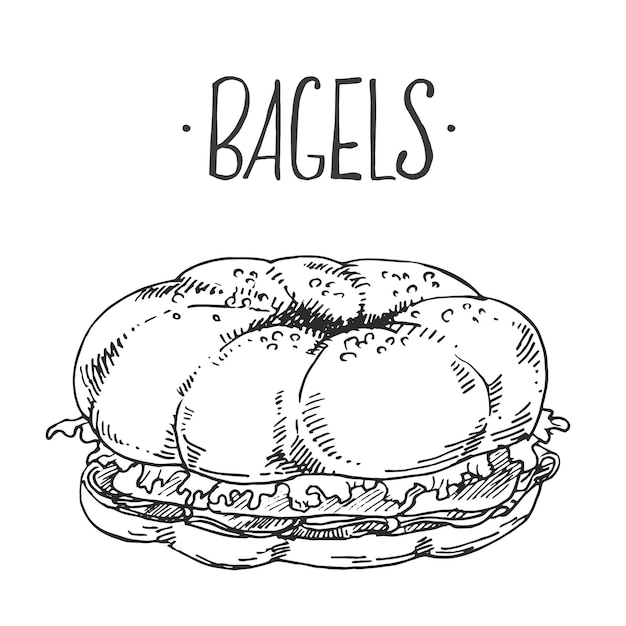 Delightful Hand-Drawn Bagel with Textured Detailing | Jiffy Designs