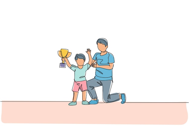 Joyous Father and Child Celebrating Victory with Trophy | Jiffy Designs