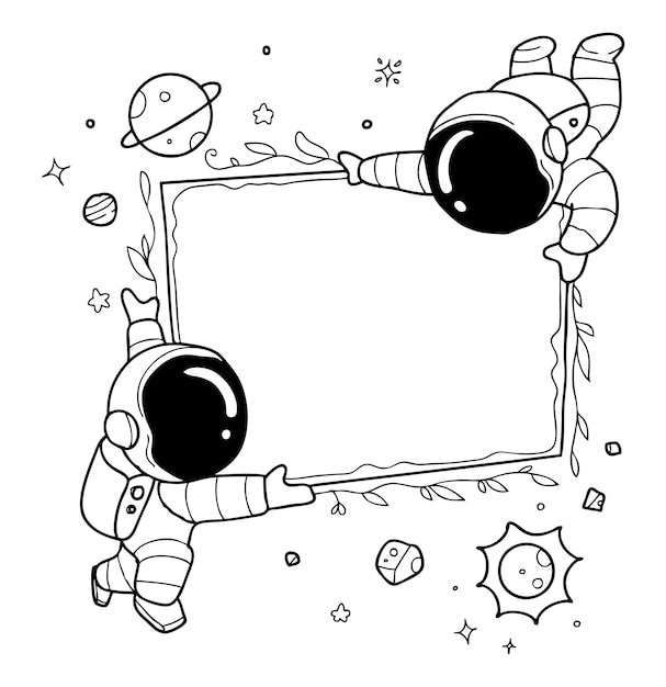 Whimsical Space Exploration Frame with Astronauts and Planets | Jiffy ...
