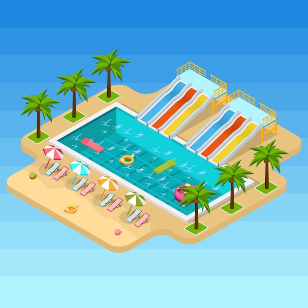 Vibrant Tropical Waterpark with Colorful Slides and Palm Trees | Jiffy ...