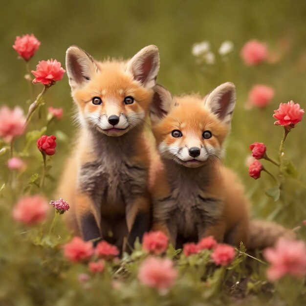 Adorable Fox Kits Amid Vibrant Wildflowers | Jiffy Designs