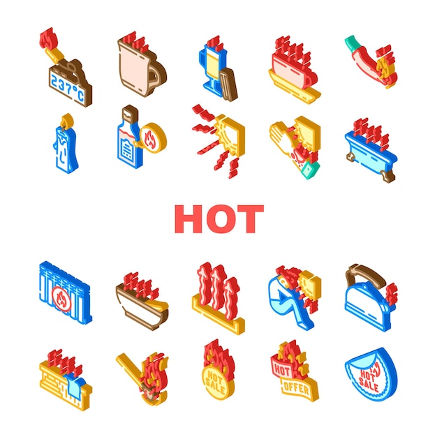Vibrant Collection of Iconic Hot Themed Isometric Icons | Jiffy