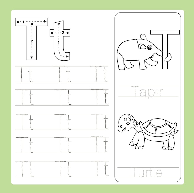 Playful Animal Alphabet Tracing Worksheet with Elephant and Lizard ...
