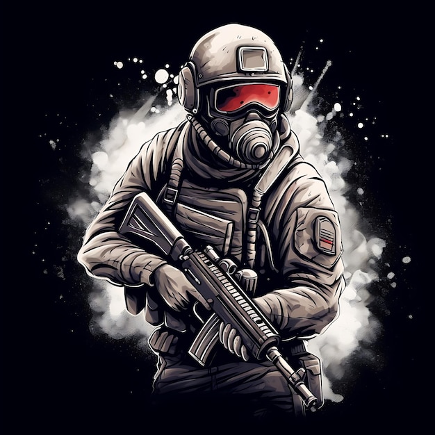 Gritty Soldier in Gas Mask Wielding Assault Rifle | Jiffy Designs