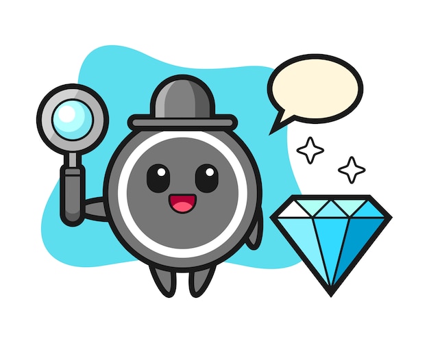 Adorable Cartoon Magnifying Glass Mascot Exploring Sparkling Gems ...