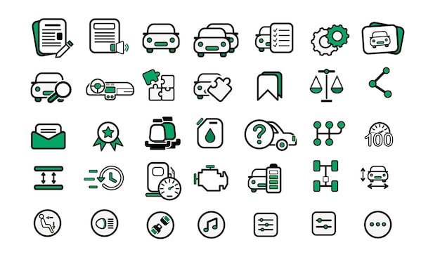 Comprehensive Automotive Icon Collection with Diverse Visual Elements ...