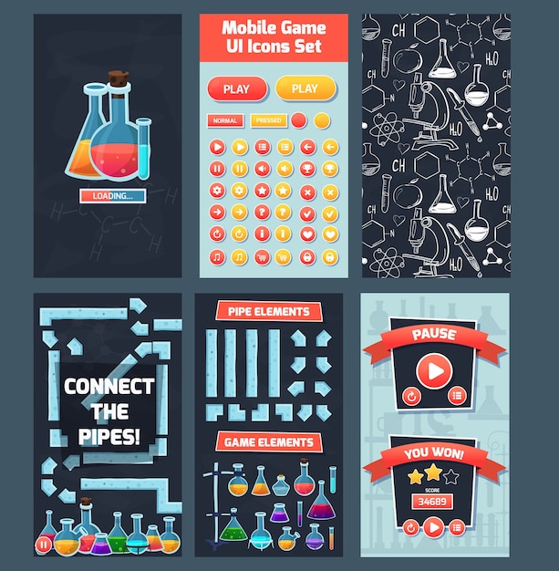Vibrant Mobile Game UI Kit with Scientific Illustrations | Jiffy Designs