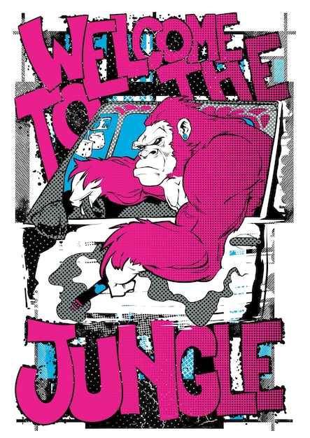 Welcome to the Jungle Themed Vibrant Poster with Gorilla | Jiffy Designs