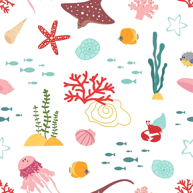 Vibrant Underwater Wonderland: A Whimsical Marine Life Pattern | Jiffy ...