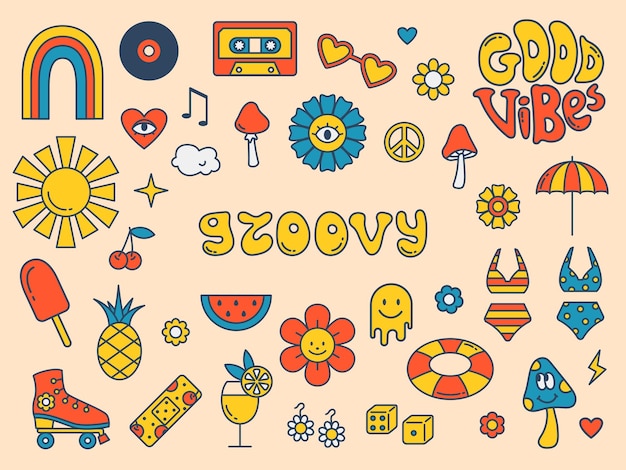 Vibrant Retro Icons: A Groovy Collection of Nostalgic Visuals | Jiffy ...