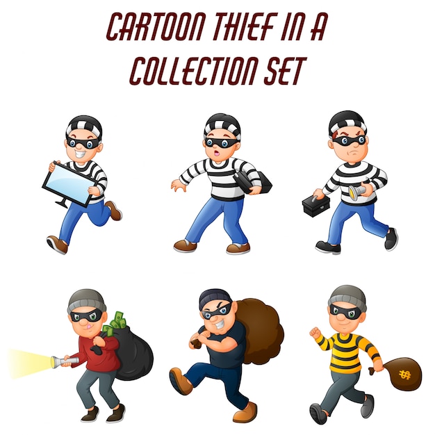 Mischievous Cartoon Thieves in Colorful Outfits and Poses | Jiffy Designs