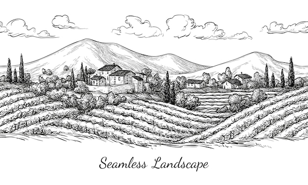 Expansive Countryside Panorama with Vineyards and Mountains | Jiffy Designs