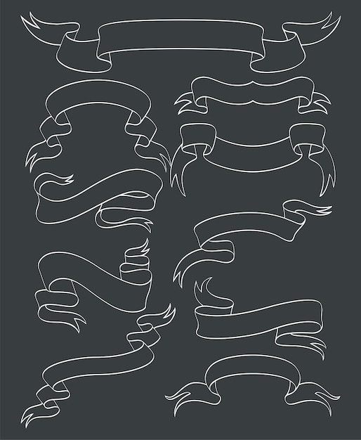 Elegant Ribbon Banner Vector Graphics Collection in Monochrome Style ...