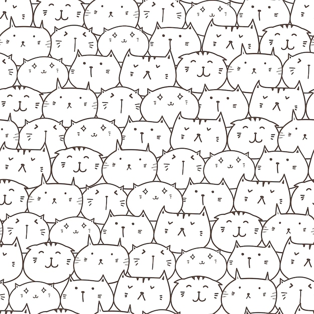 A Crowd of Whimsical Feline Faces in a Playful Pattern | Jiffy Designs