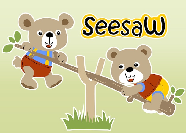 Adorable Bear Duo Swinging on Seesaw in Playful Illustration | Jiffy ...