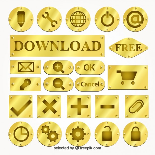 Golden Metallic Icon Set with Web and Interface Symbols | Jiffy Designs