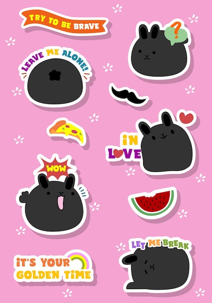 Cute Bunny Sticker Set with Motivational Phrases and Emojis | Jiffy Designs