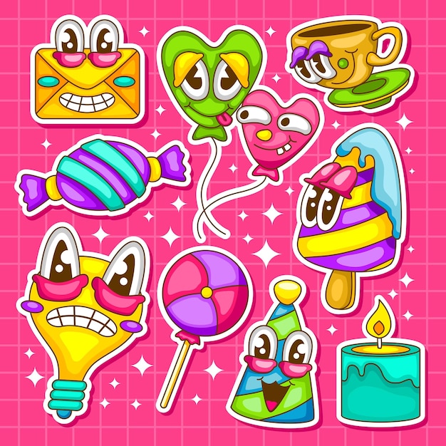 Vibrant Cartoon Stickers: Whimsical Shapes and Playful Designs | Jiffy ...