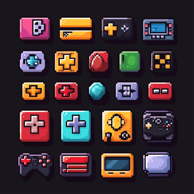 Vibrant Collection of Retro Gaming Icons in Pixel Art Style | Jiffy Designs