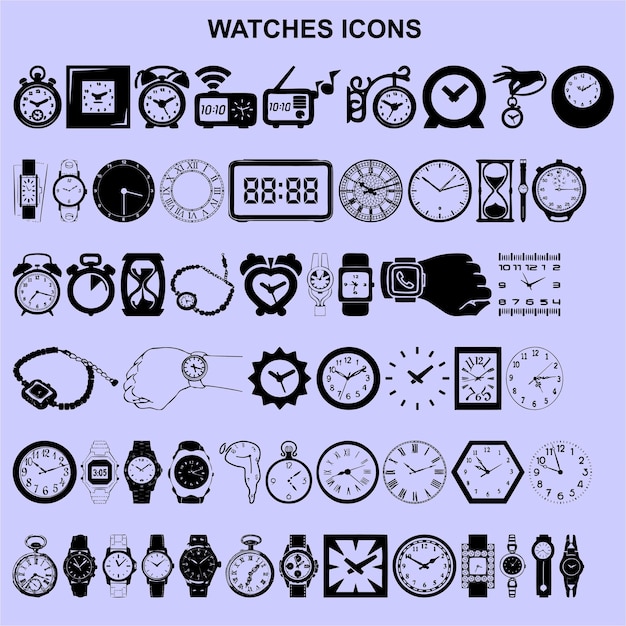 Comprehensive Collection of Diverse Timepiece Symbols and Icons | Jiffy ...