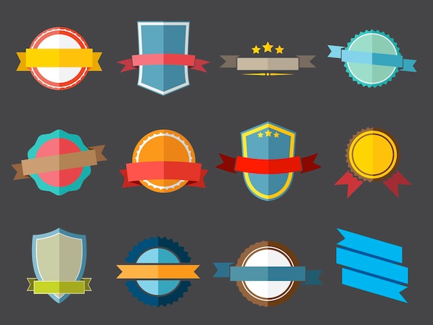 Vibrant Retro Badges and Shields with Ribbons and Shapes | Jiffy Designs